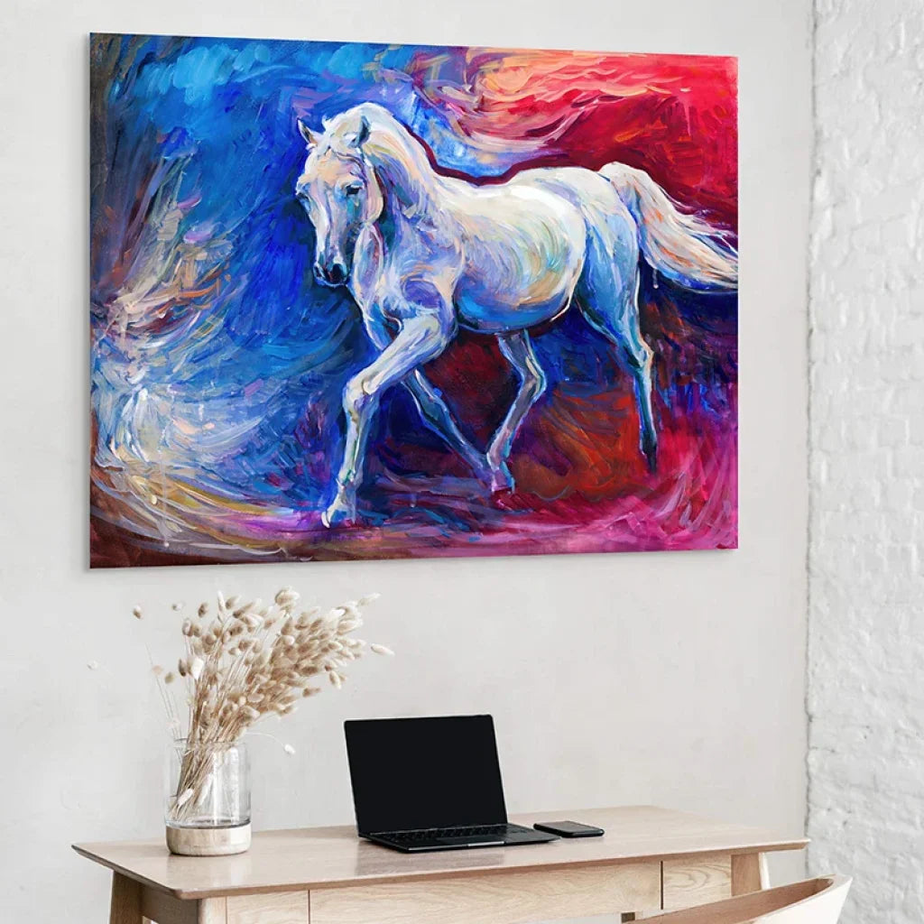 Tableau Cheval Blanc | Aquarelle – Déco murale élégante – Montableaudeco