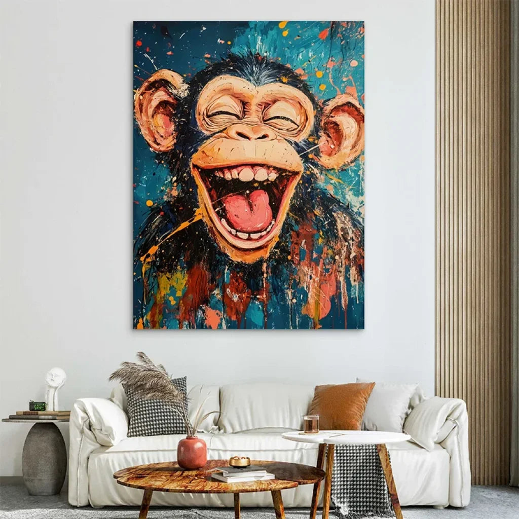 Tableau Singe Heureux – Pop Art Coloré et Décalé – Montableaudeco